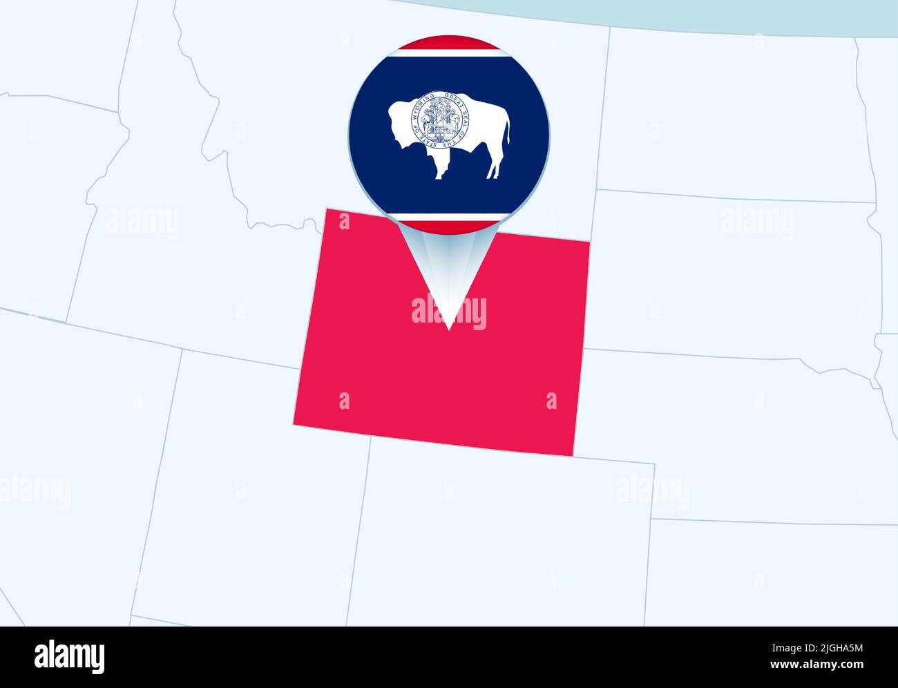 United States with selected Wyoming map and Wyoming flag icon. Vector ...