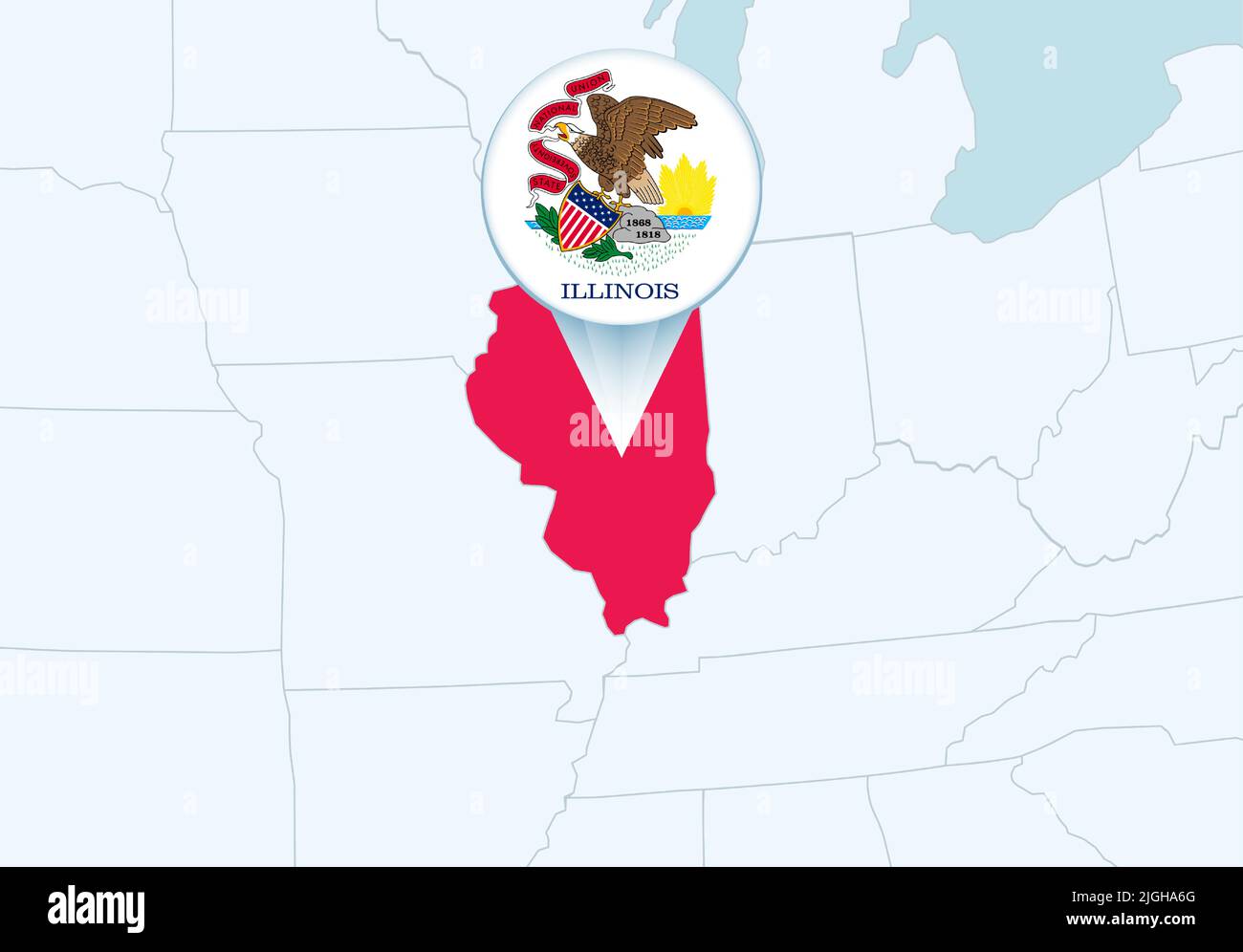 United States with selected Illinois map and Illinois flag icon. Vector ...