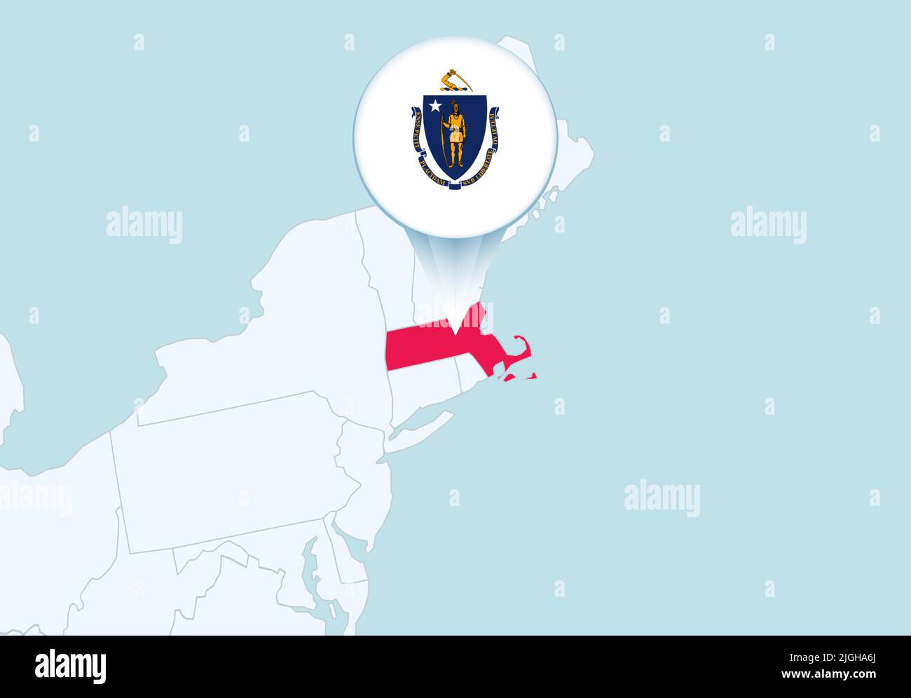 United States with selected Massachusetts map and Massachusetts flag ...