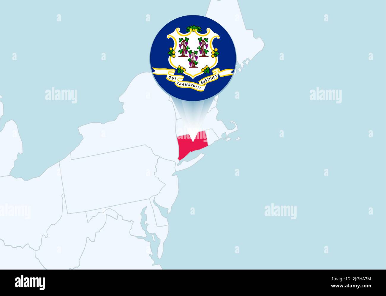 United States with selected Connecticut map and Connecticut flag icon ...