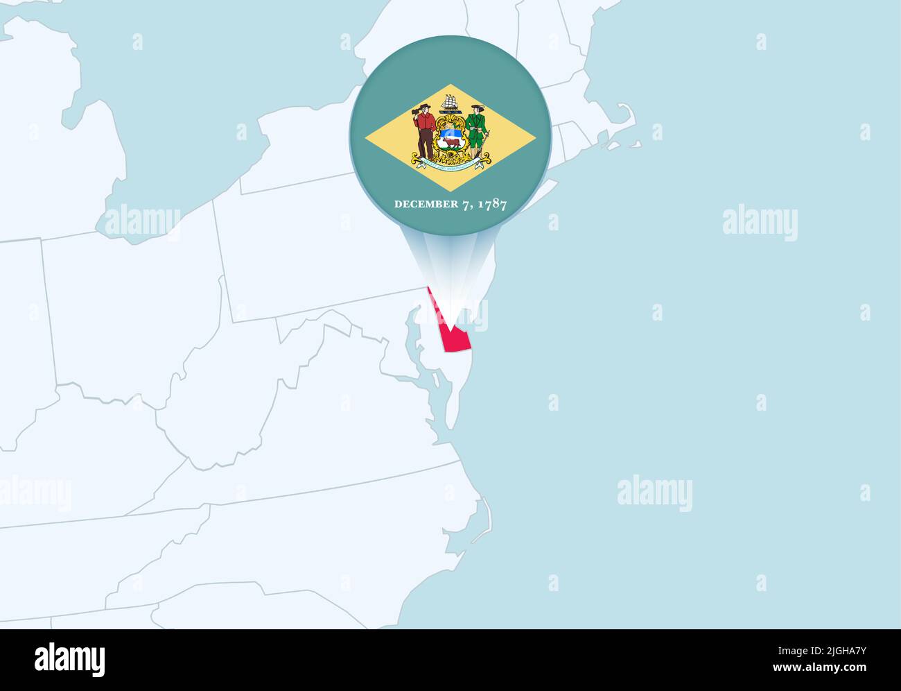 United States with selected Delaware map and Delaware flag icon. Vector ...