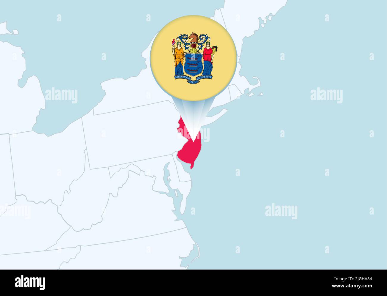 United States with selected New Jersey map and New Jersey flag icon ...