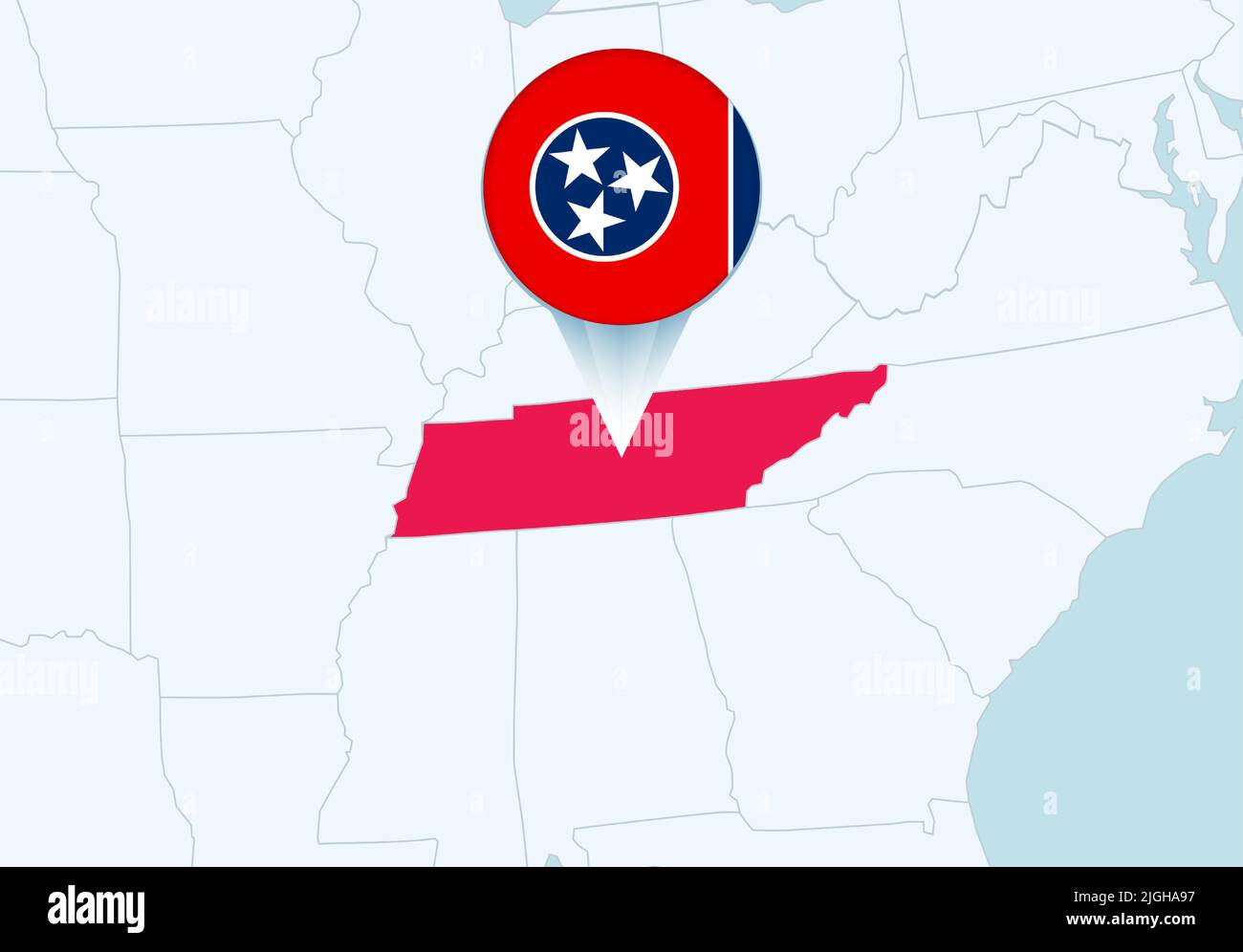 United States with selected Tennessee map and Tennessee flag icon ...