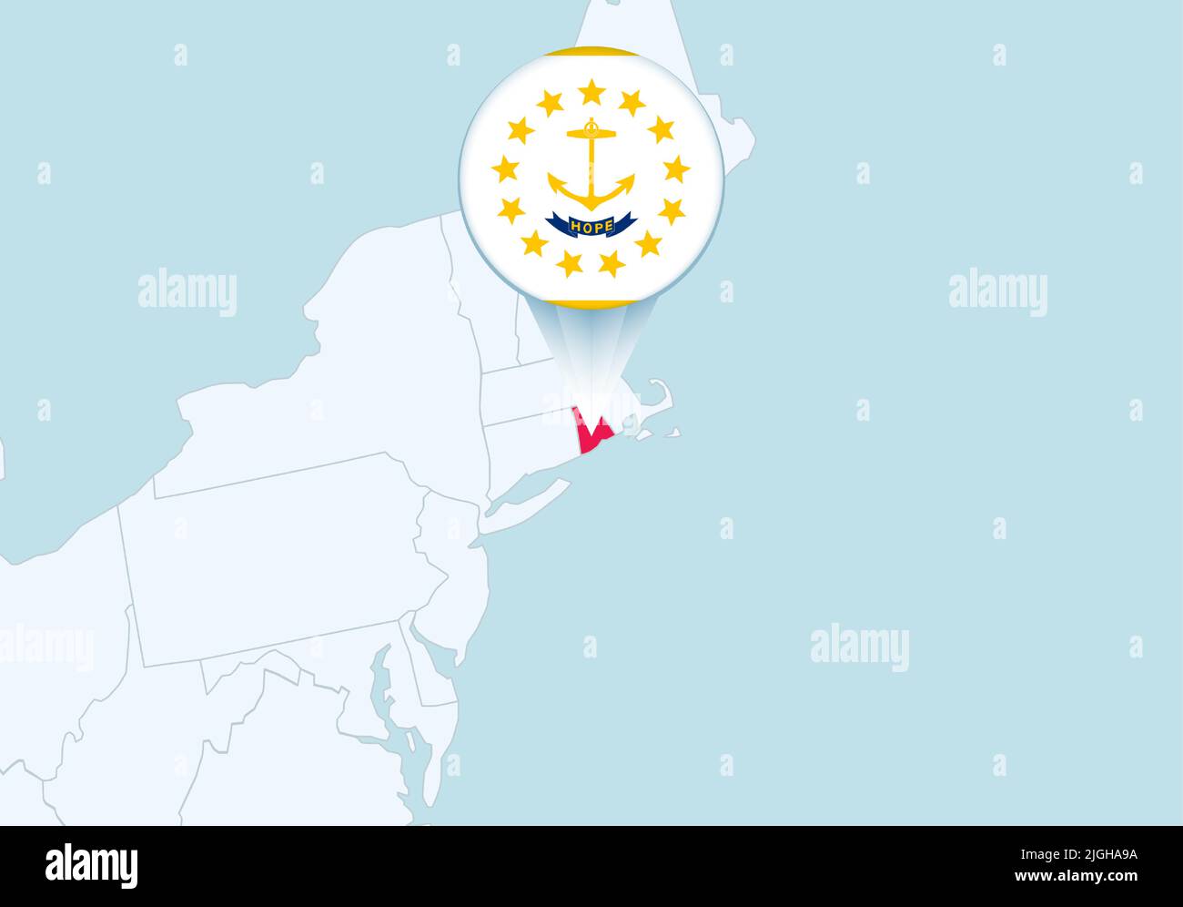 United States with selected Rhode Island map and Rhode Island flag icon ...