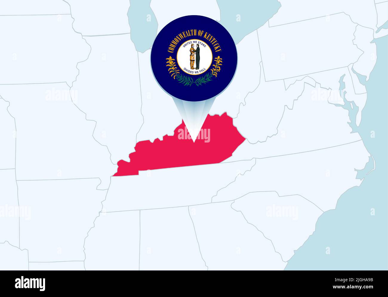 United States with selected Kentucky map and Kentucky flag icon. Vector ...