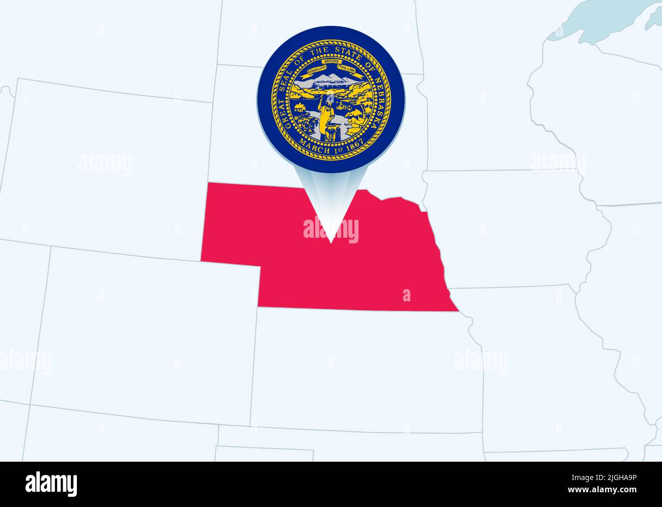United States with selected Nebraska map and Nebraska flag icon. Vector ...