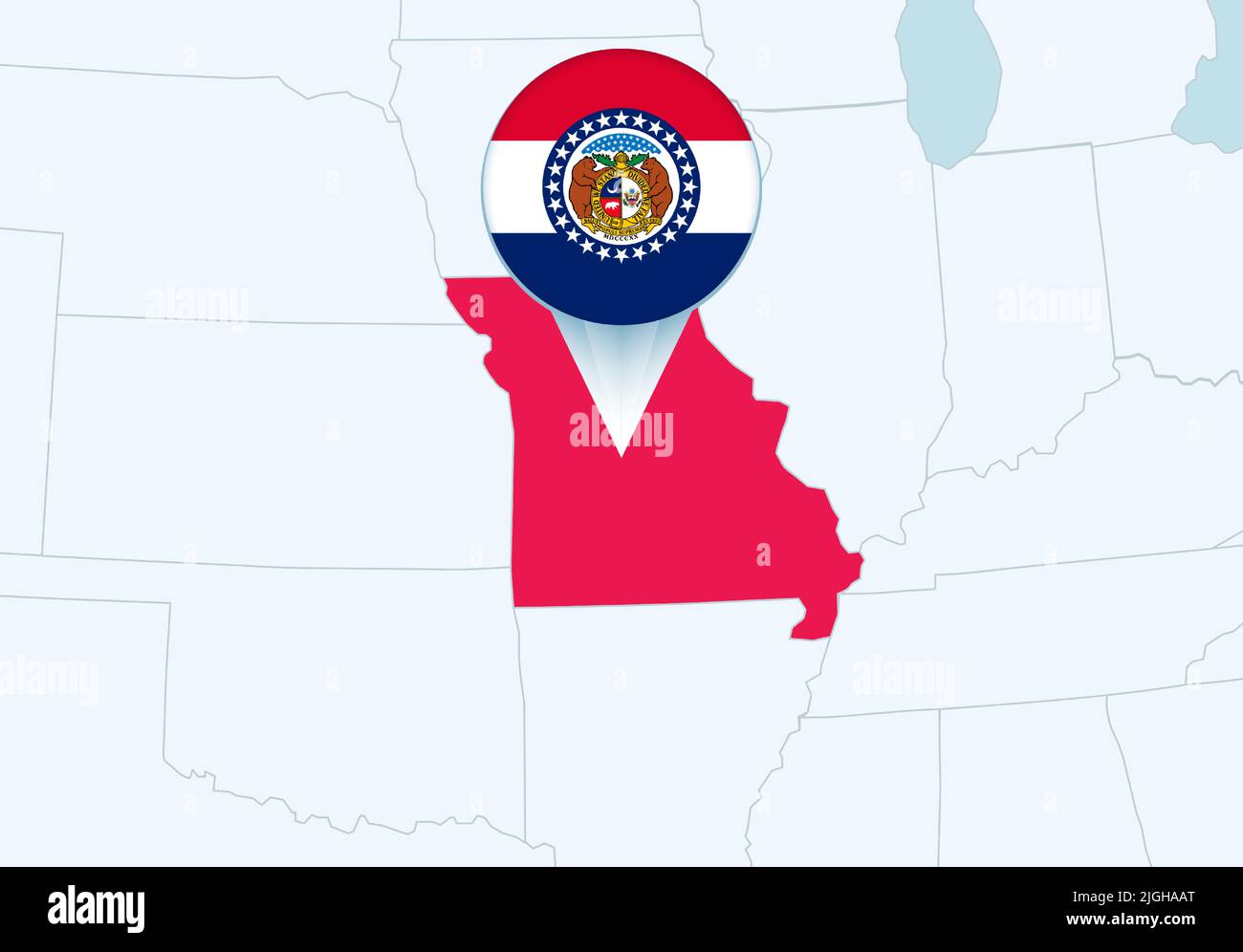 United States with selected Missouri map and Missouri flag icon. Vector ...