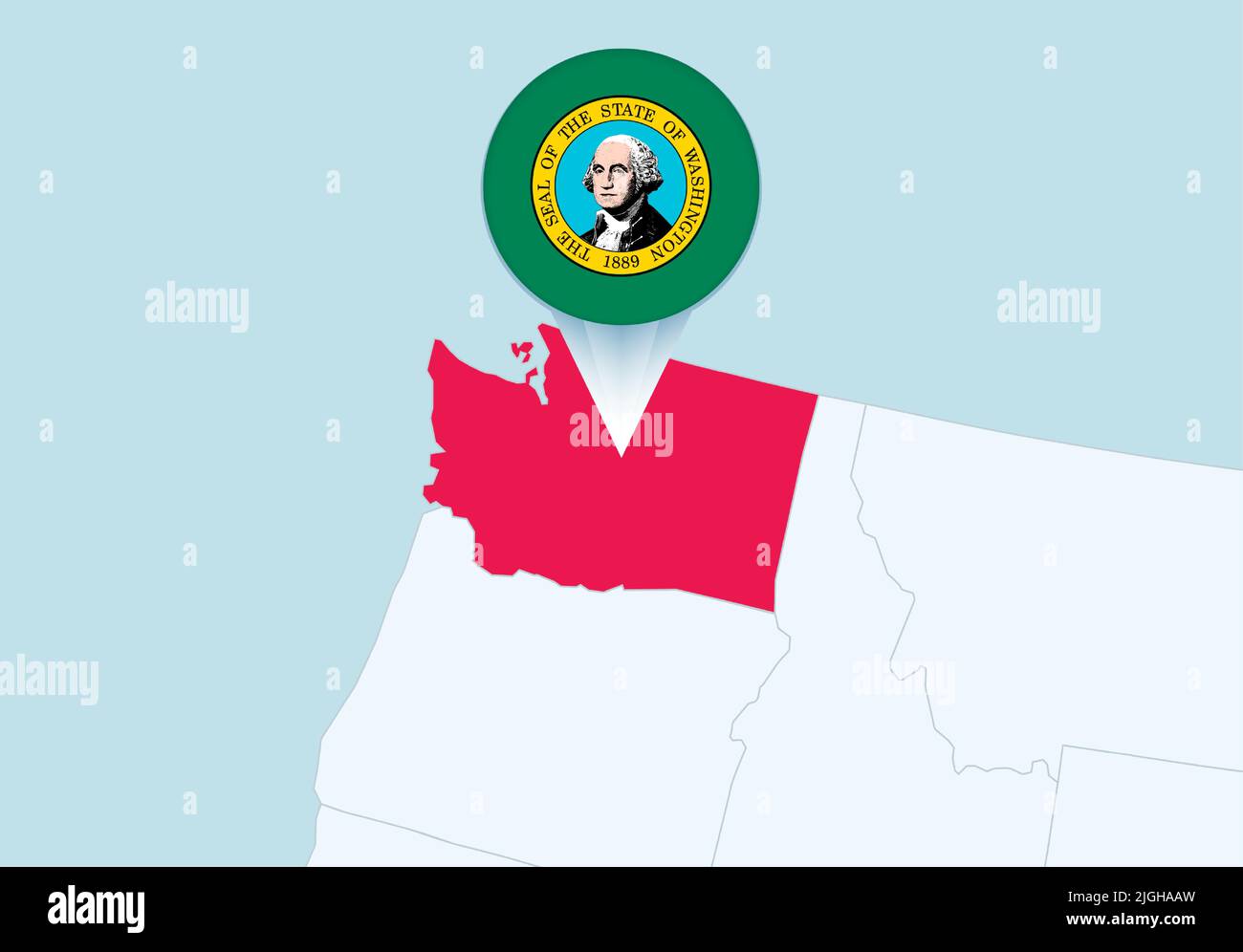 United States with selected Washington map and Washington flag icon ...