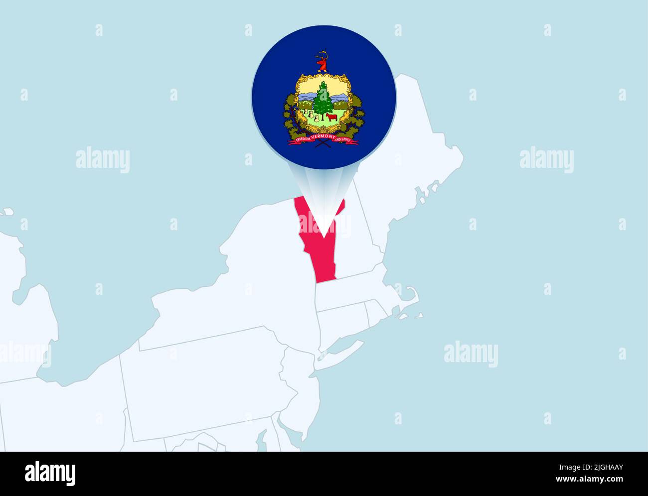 United States with selected Vermont map and Vermont flag icon. Vector ...