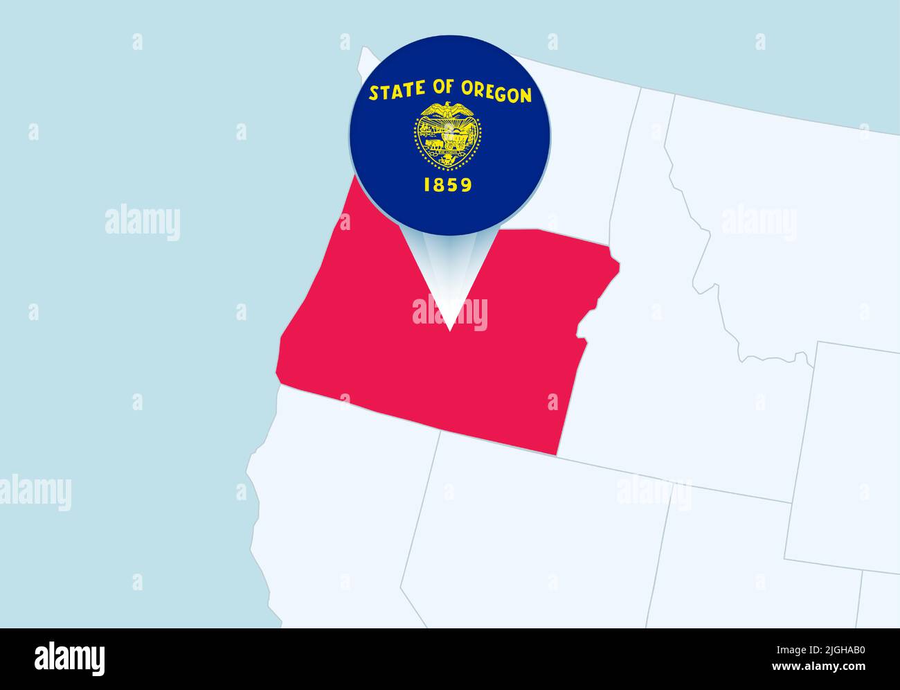 United States with selected Oregon map and Oregon flag icon. Vector map ...
