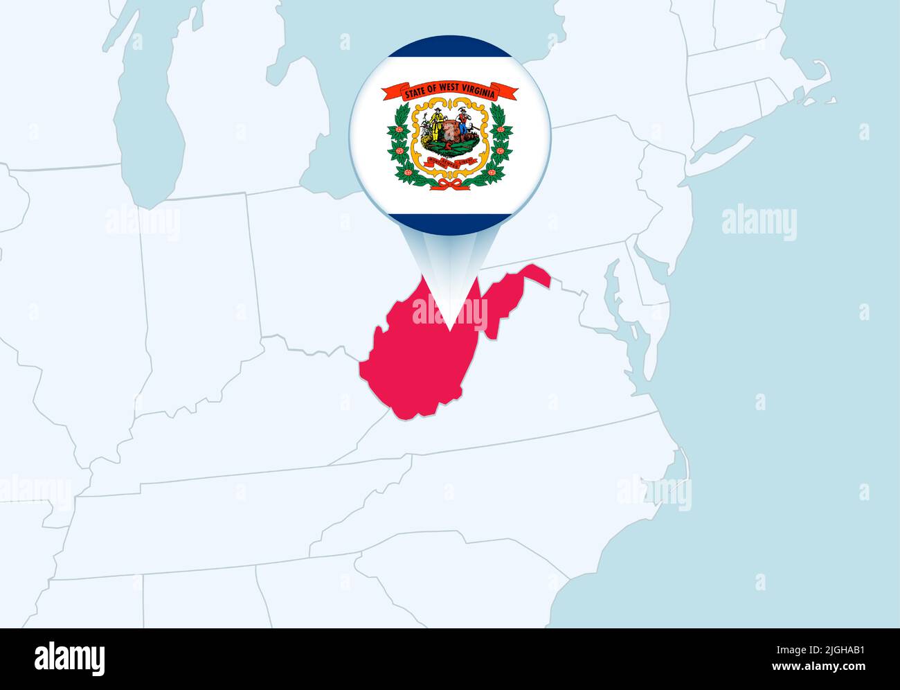 United States with selected West Virginia map and West Virginia flag ...