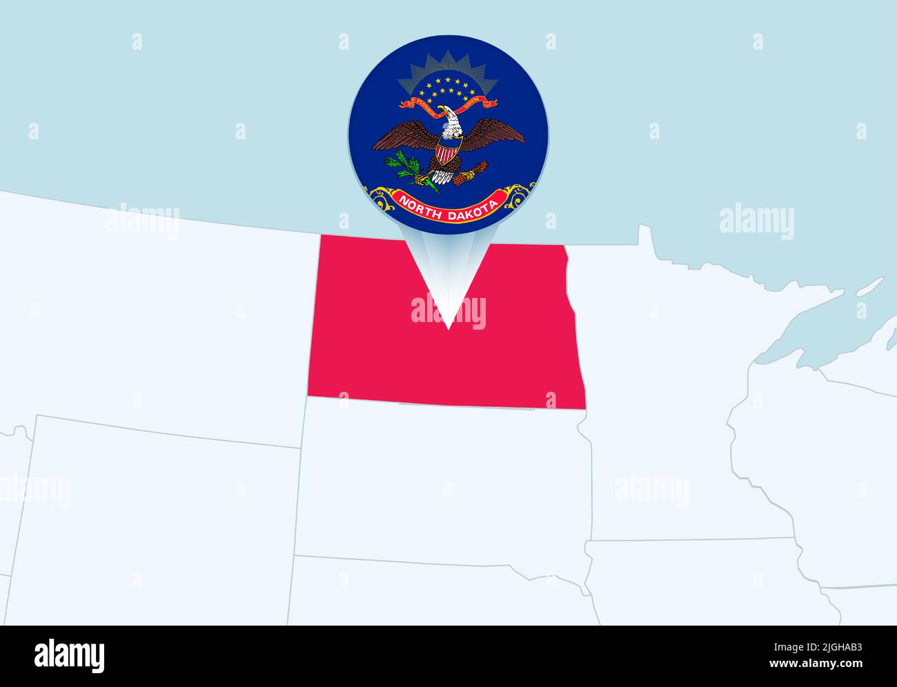 United States with selected North Dakota map and North Dakota flag icon ...