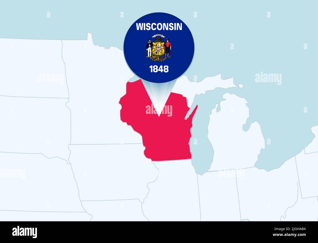 United States with selected Wisconsin map and Wisconsin flag icon ...