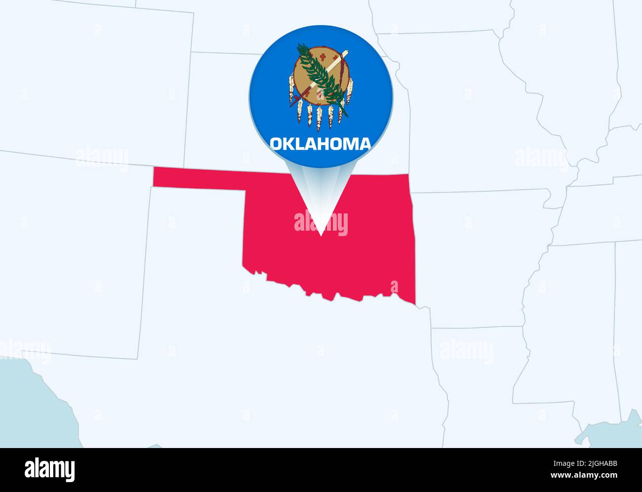 United States with selected Oklahoma map and Oklahoma flag icon. Vector ...
