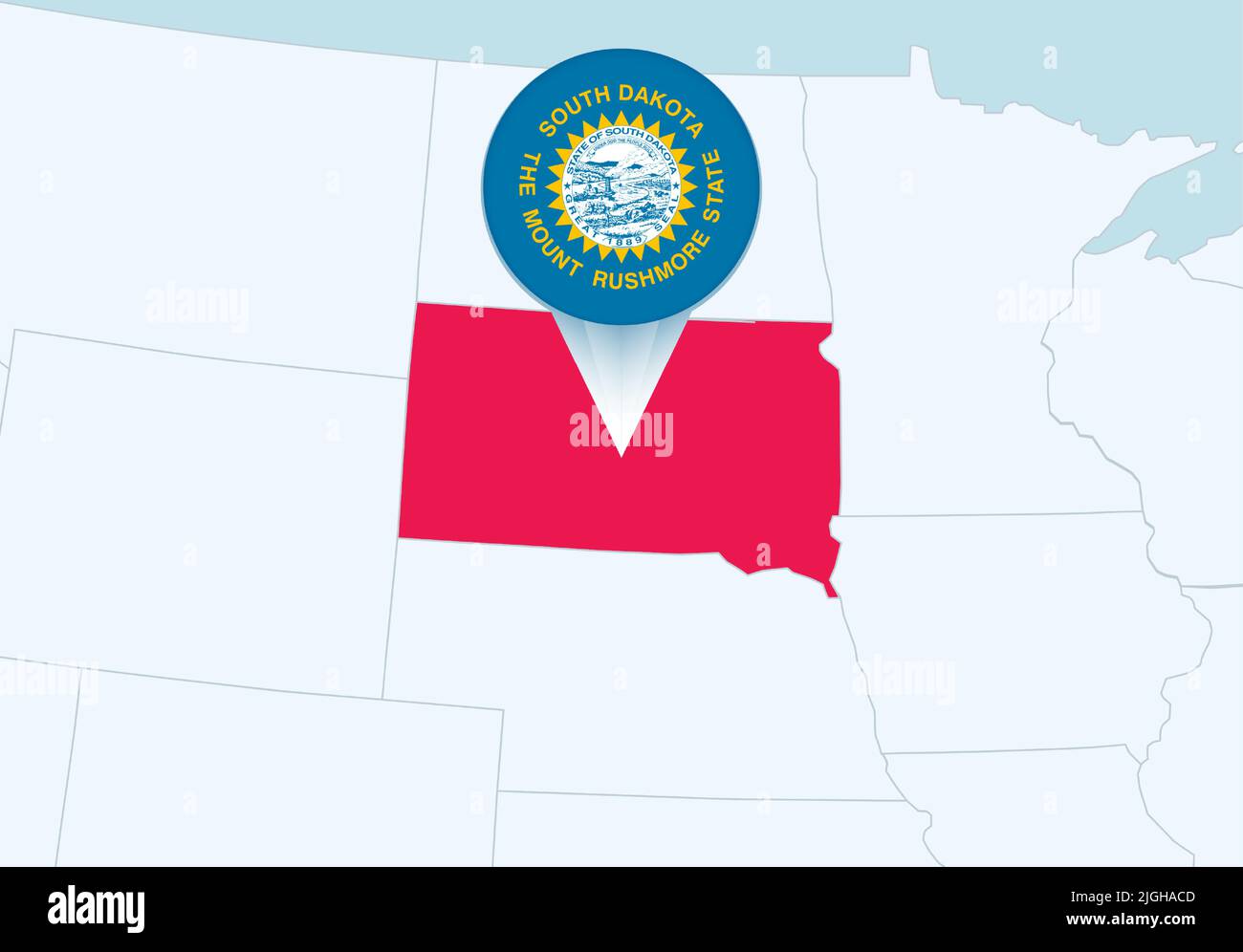 United States with selected South Dakota map and South Dakota flag icon ...