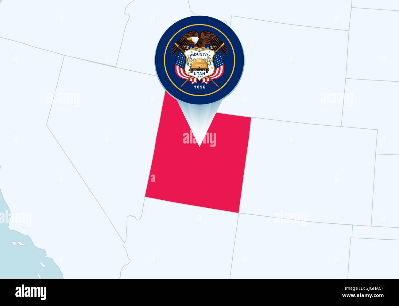 United States with selected Utah map and Utah flag icon. Vector map and ...