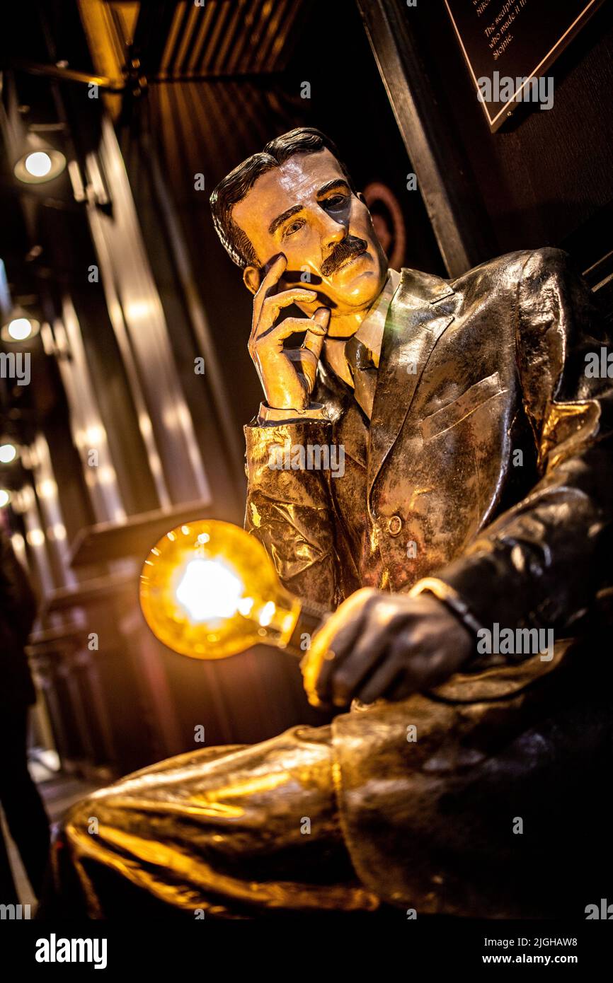 Nikola Tesla figure outside restaurant in Sarajevo, Bosnia and ...