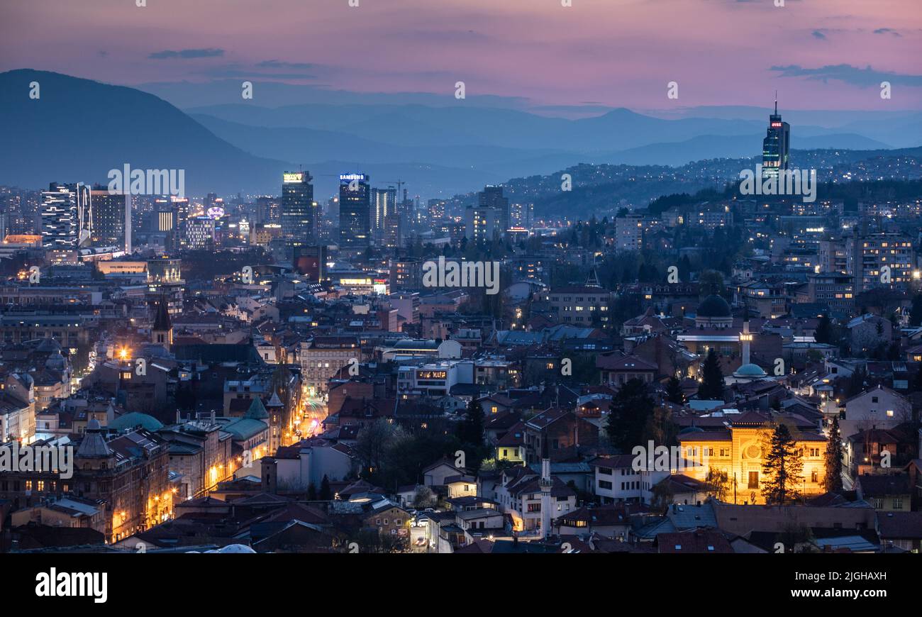 Sarajevo at sunset in Bosnia and Hercegovina Stock Photo - Alamy