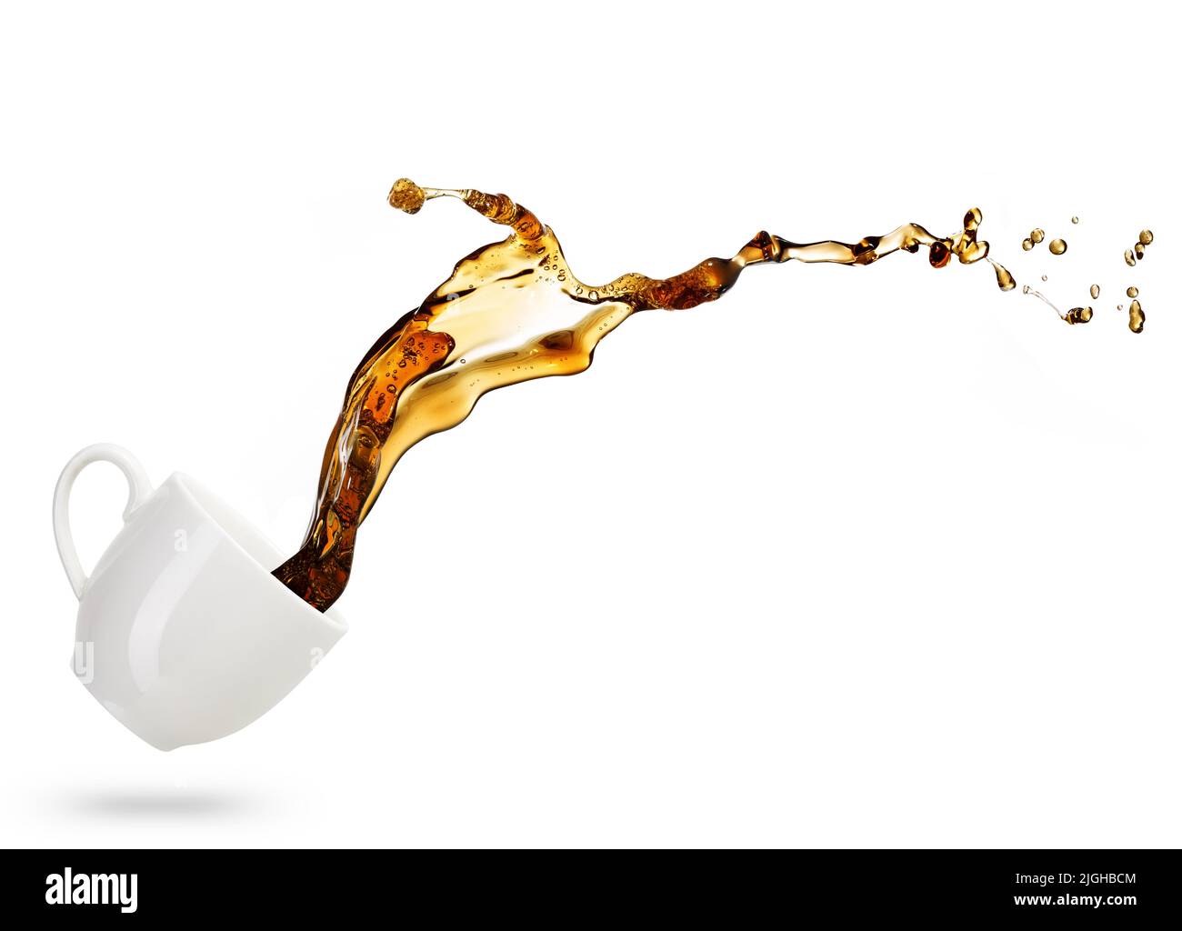 coffee spilling out of a cup isolated on white background Stock Photo ...