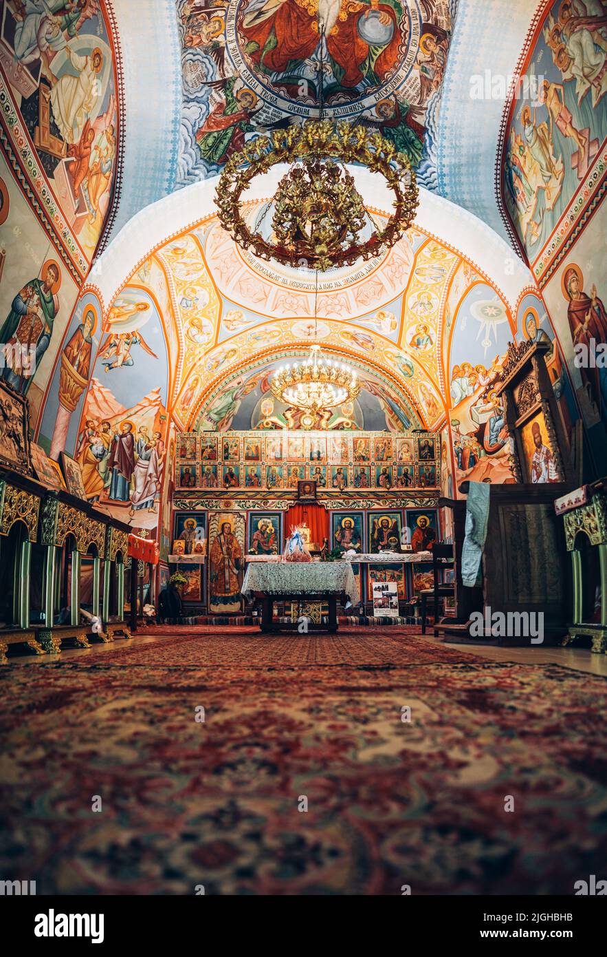 Etropole, Bulgaria, 2022: Interior of the Holy Trinity monastery ...