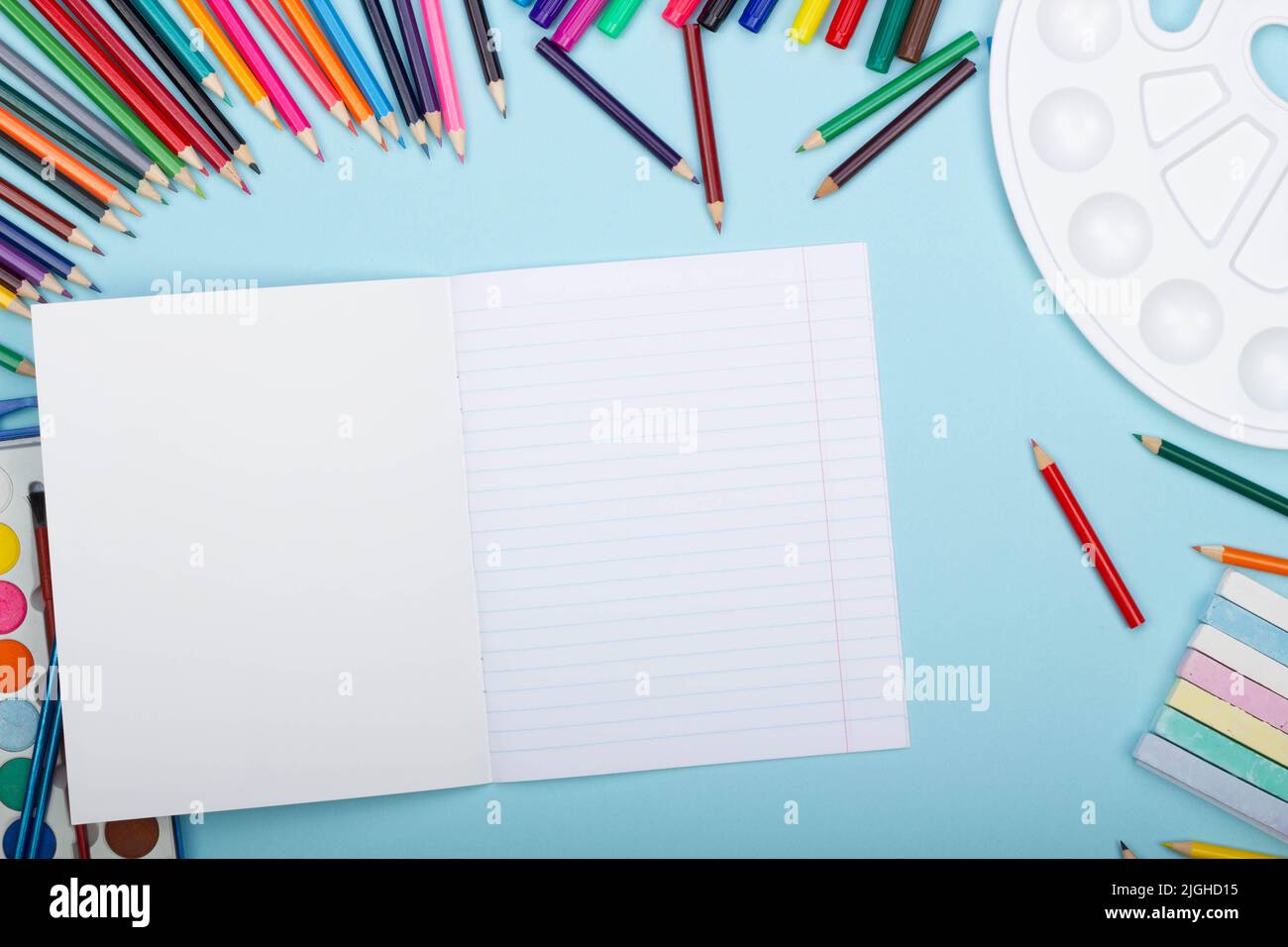Blank sheet of straight line notebook, art school supplies for painting ...