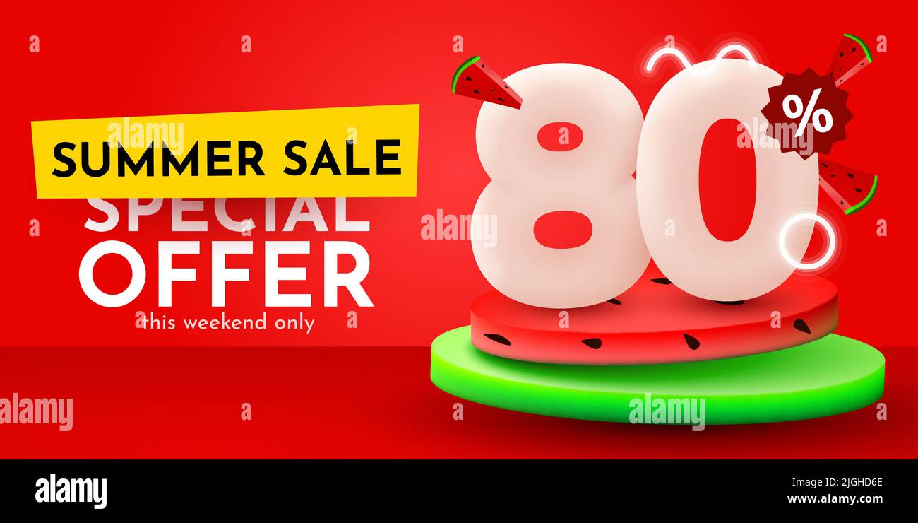 80 percent Off. Discount creative composition. Summer sale banner with ...