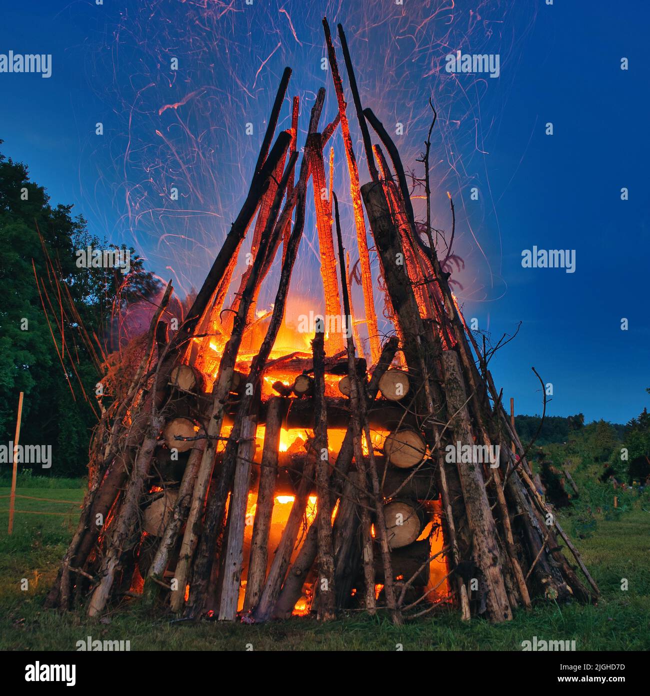 An old german tradition - midsummer fire in June Stock Photo - Alamy