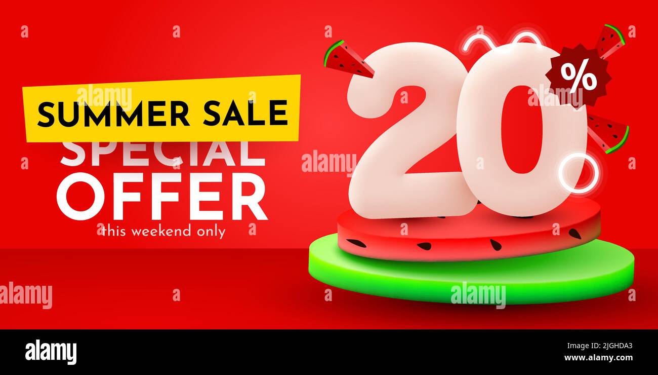 20 percent Off. Discount creative composition. Summer sale banner with ...