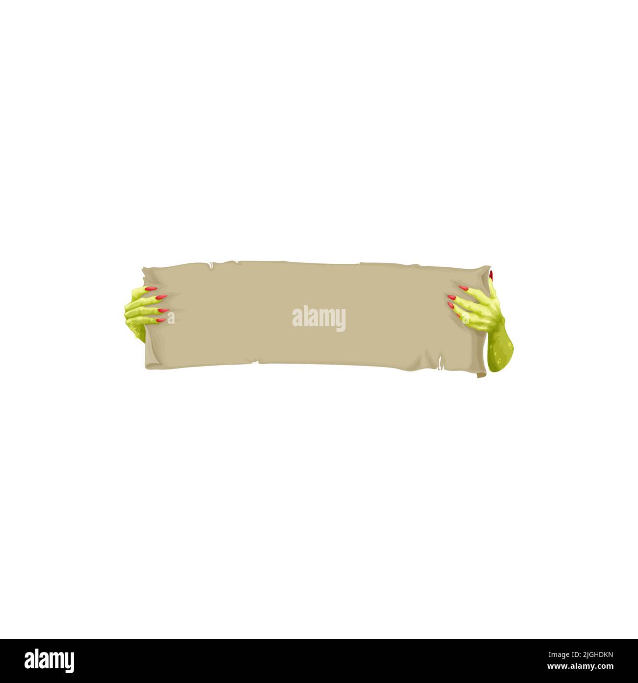 Dead creature grabs zombie hands with parchment scroll isolated cartoon ...