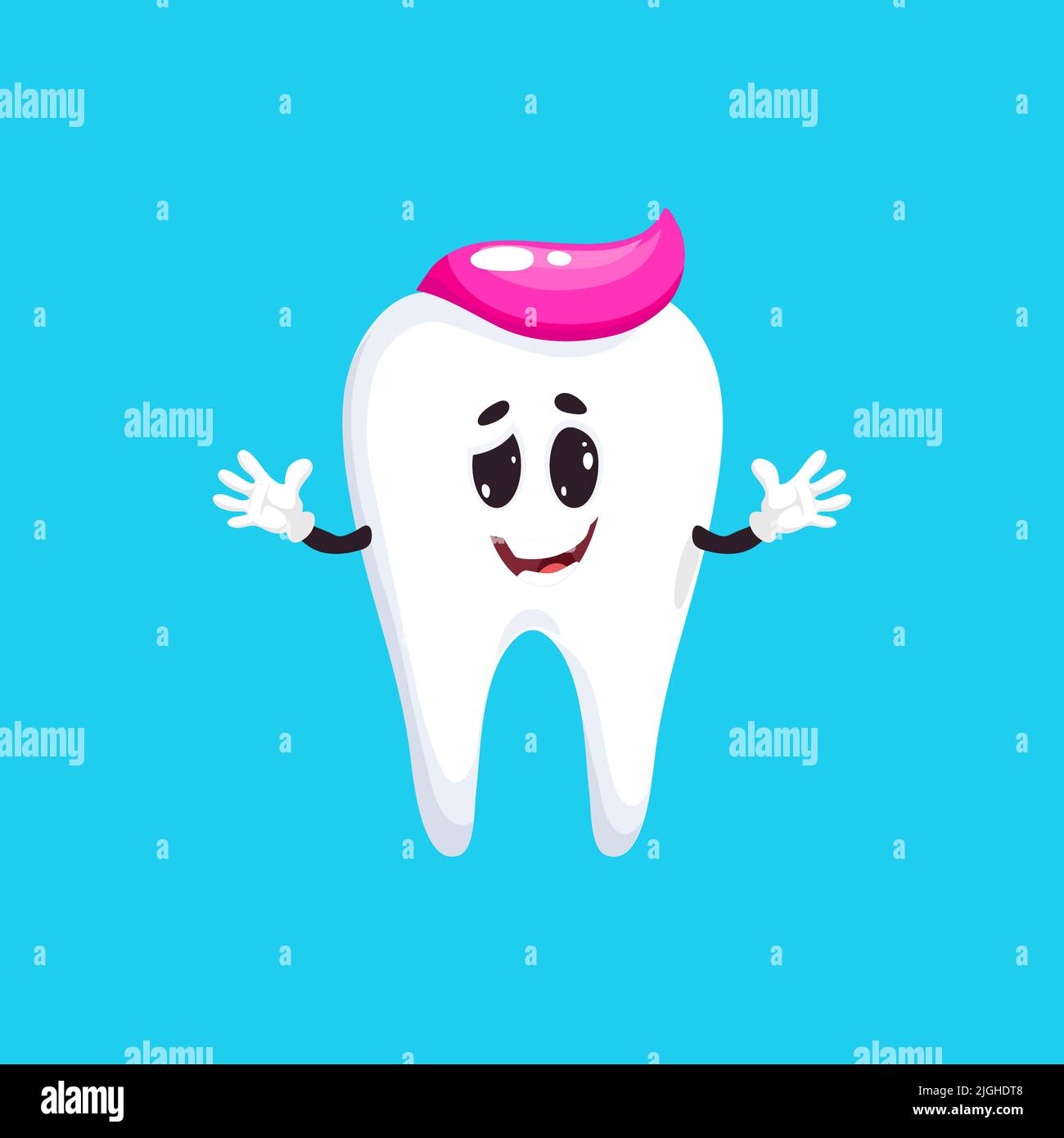 Dental care emblem, tooth happy emoticon with toothpaste, whitening and ...