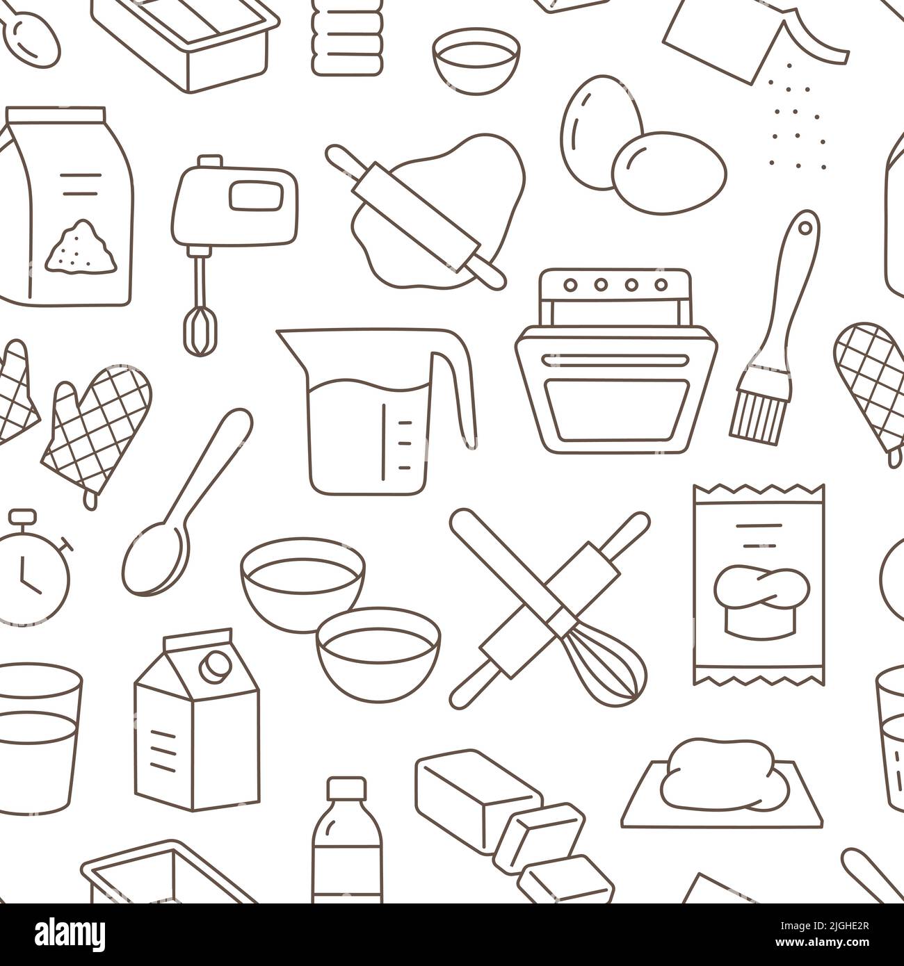 Baking doodle brown seamless pattern. Vector background included line ...