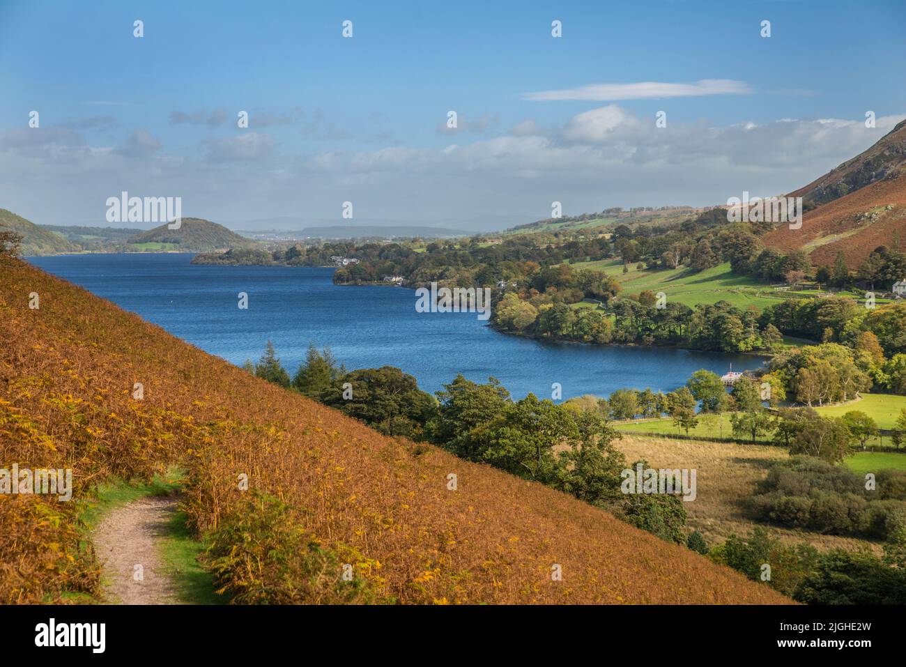 A view of Ullswater Lake in early autumn from Howtown, Lake District ...