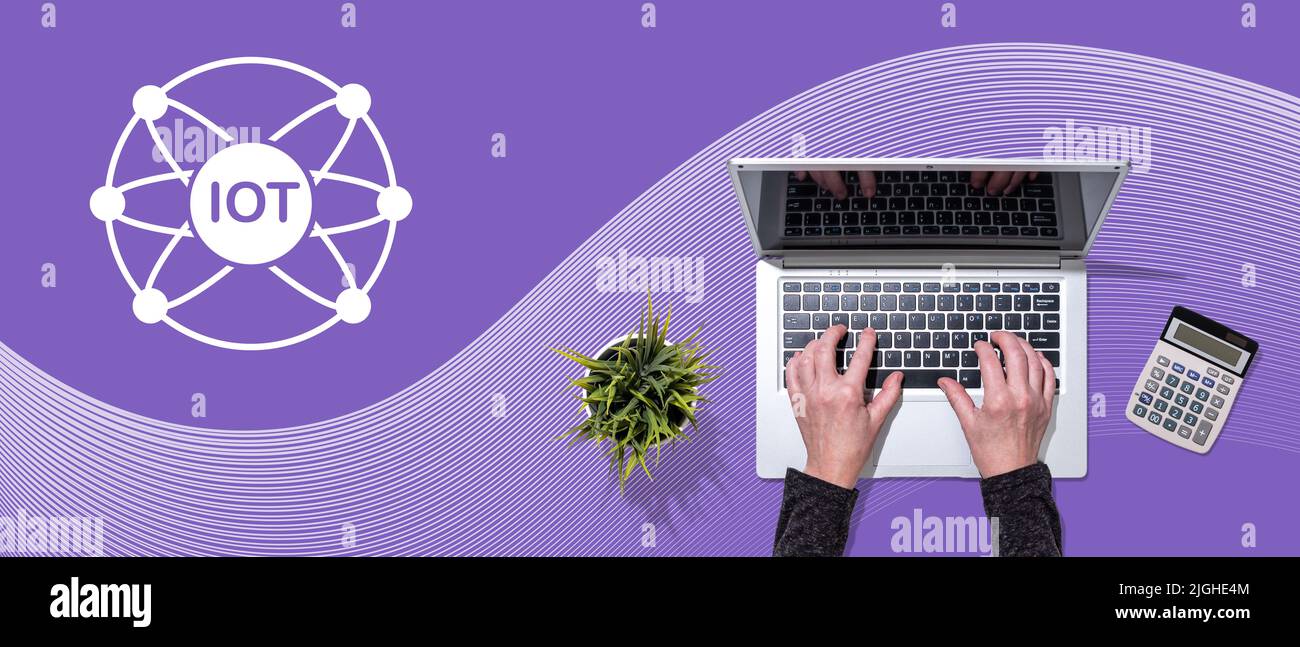 Top view of hands using laptop with symbol of iot concept Stock Photo ...