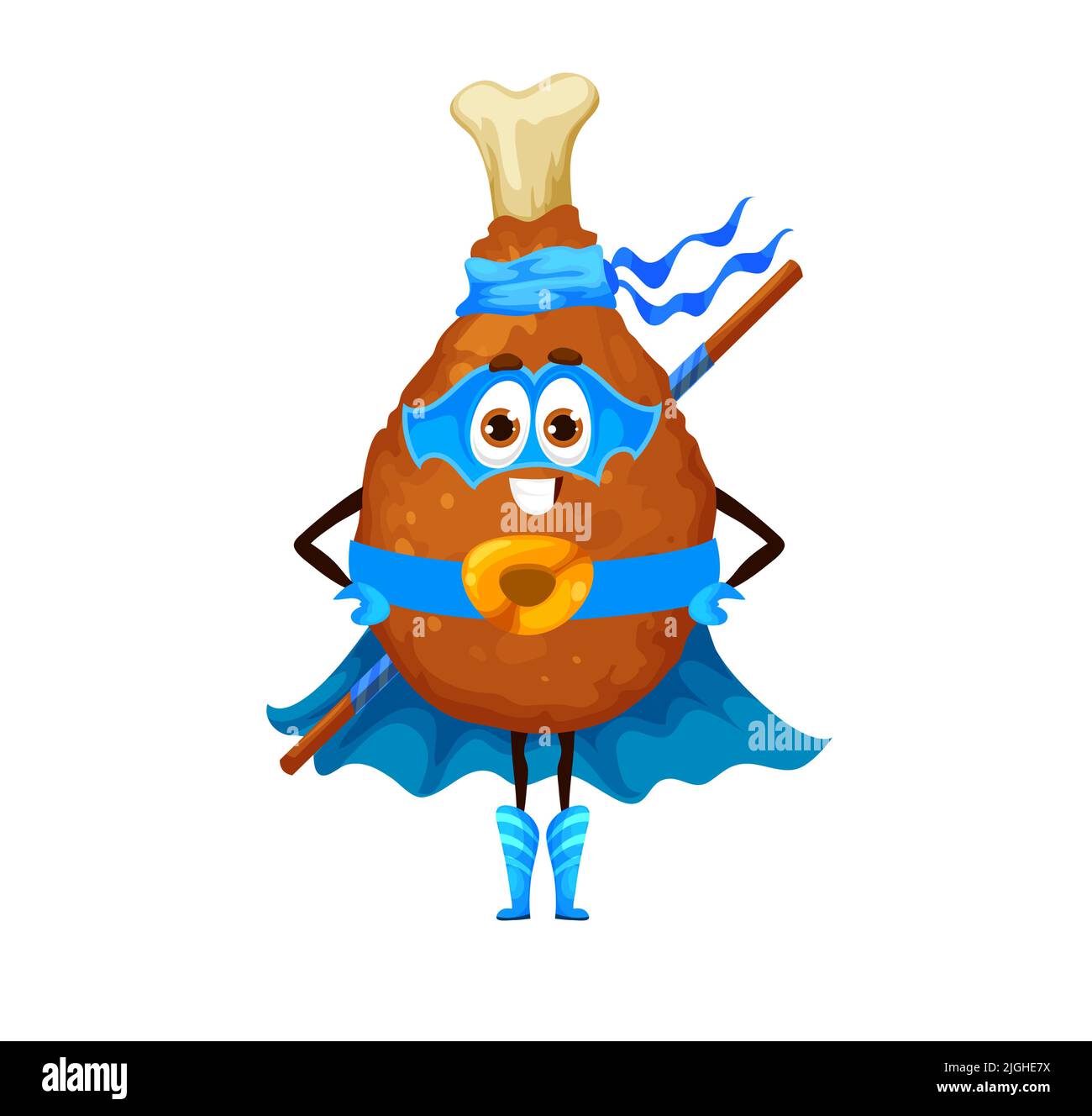 Cartoon chicken leg superhero character. Fast food cafe or restaurant ...