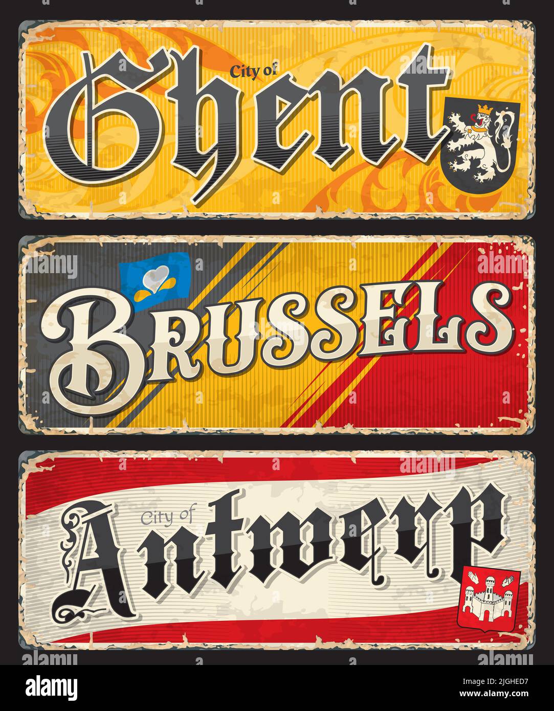 Antwerp, Ghent, Brussels, Belgian city travel stickers and plates ...