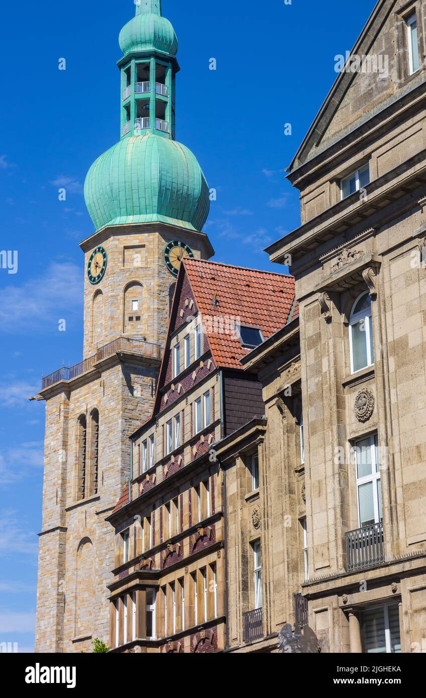 Historic houses ad church tower at the market square of Dortmund ...
