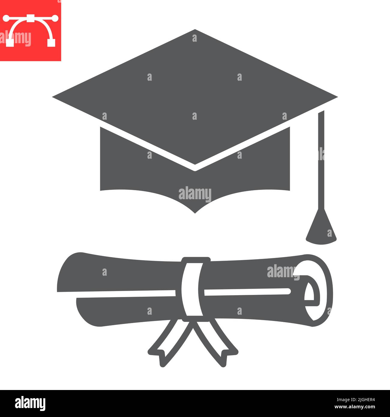 Graduation cap and diploma glyph icon, school and education, graduation hat vector icon, vector ...