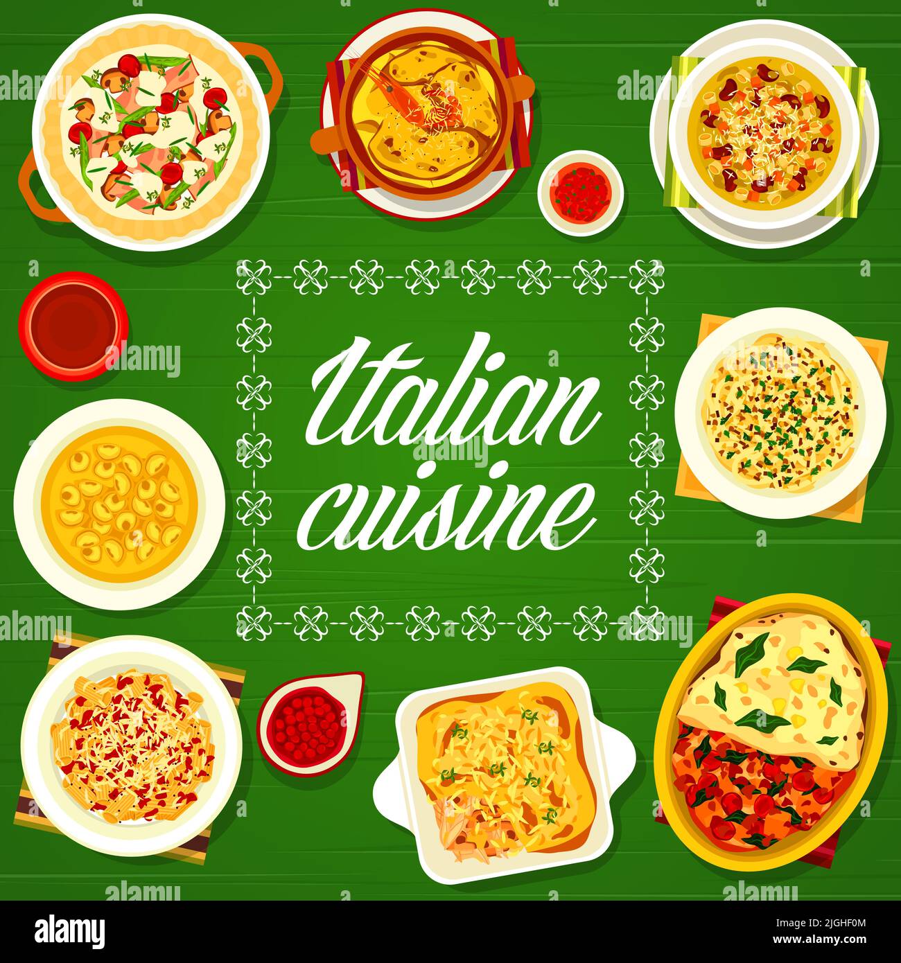 Italian food, Italy cuisine restaurant menu cover, vector pasta dishes ...
