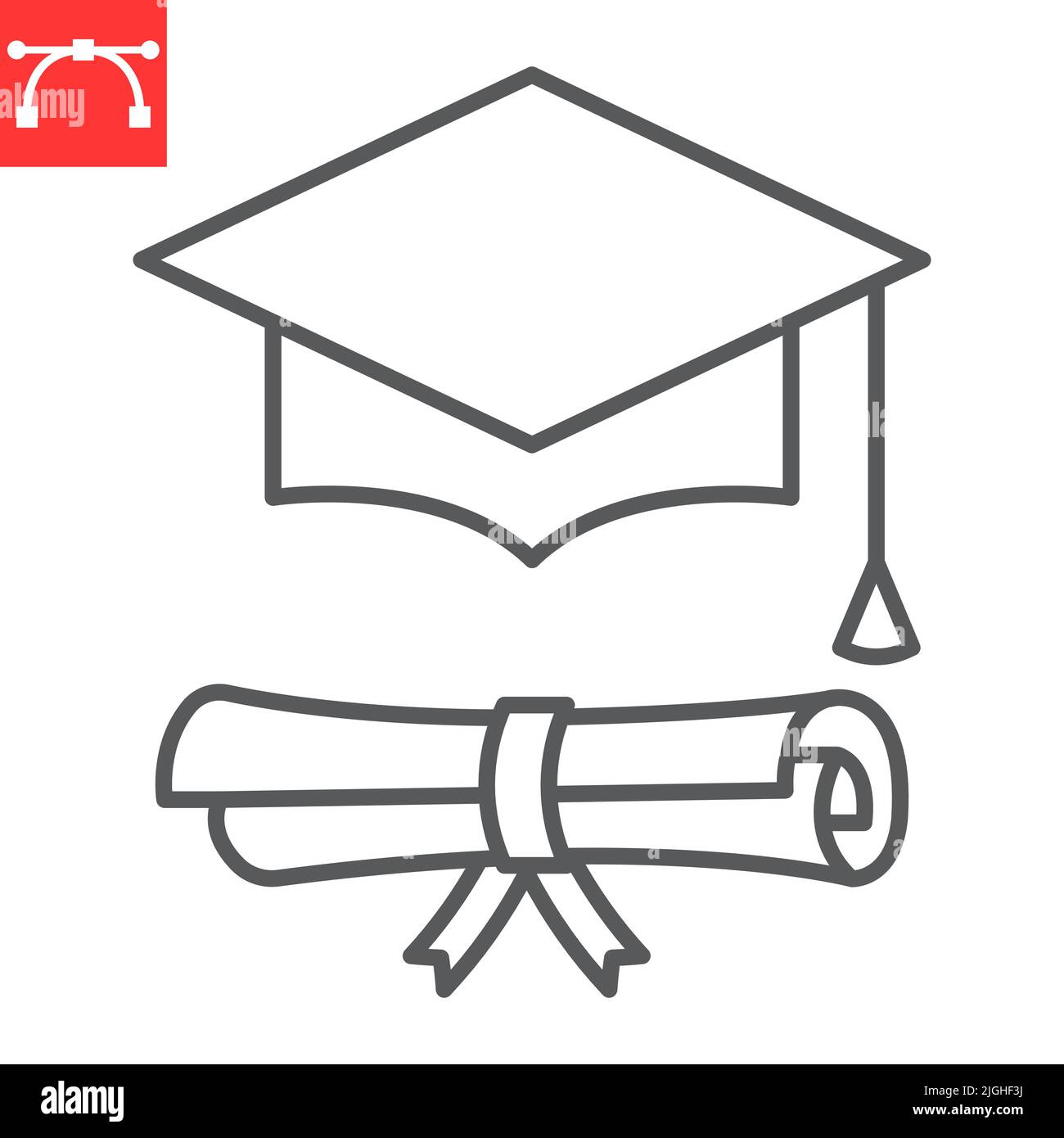 Graduation cap and diploma line icon, school and education, graduation ...