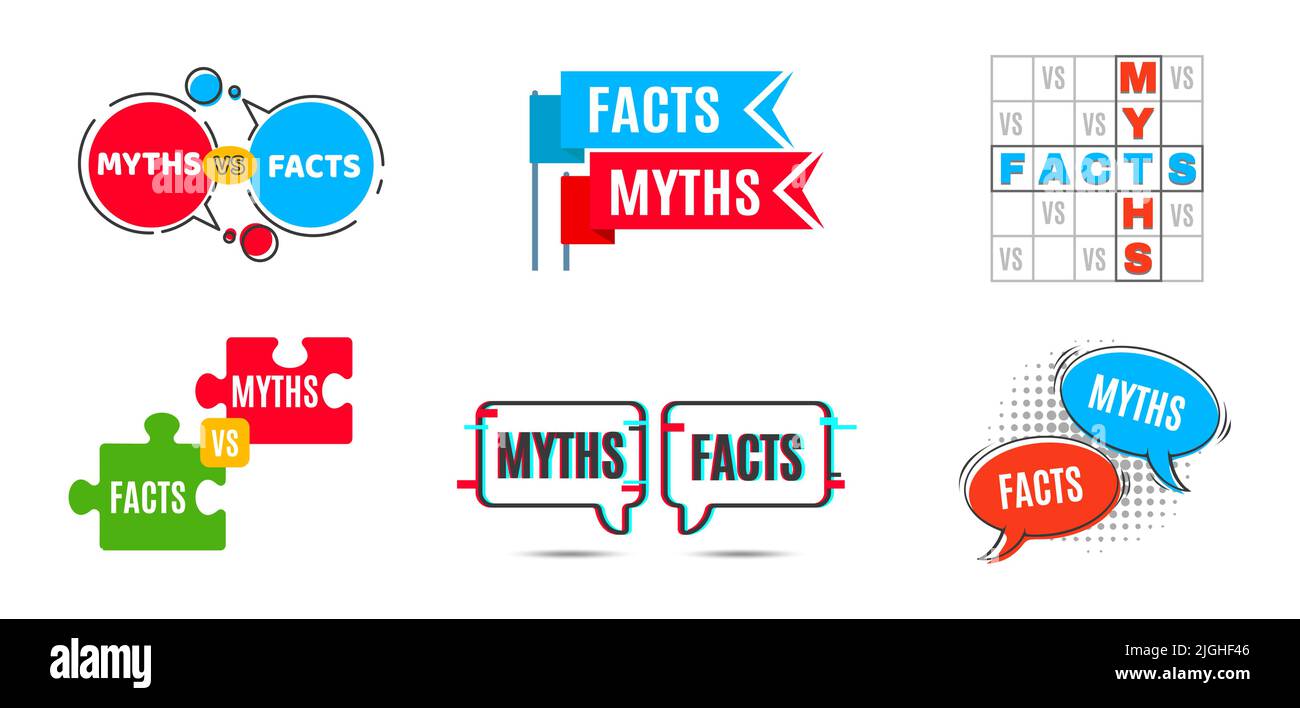 Myths vs facts icons, truth and false badge popups, vector true and ...
