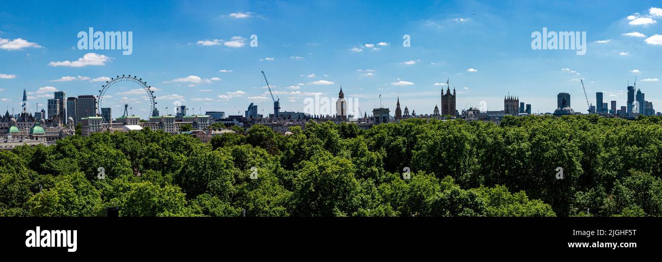 A quintessential view of the London skyline in summer with the Shard ...
