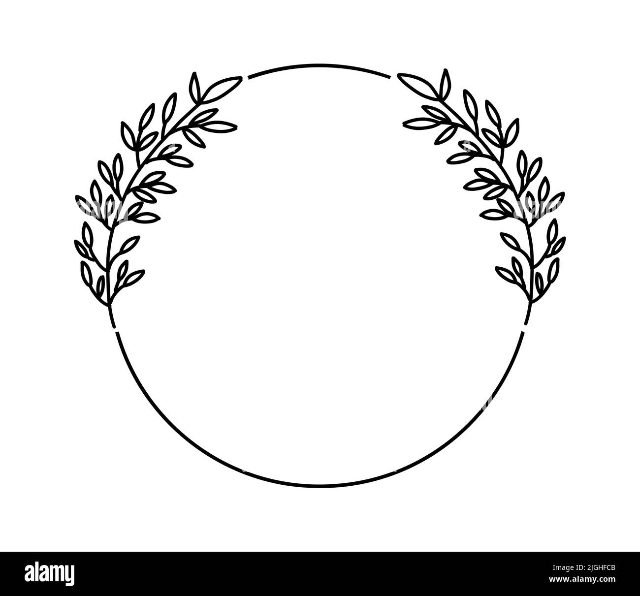 Circle floral wreath. Wedding round botanical frame with leaves. Vector ...