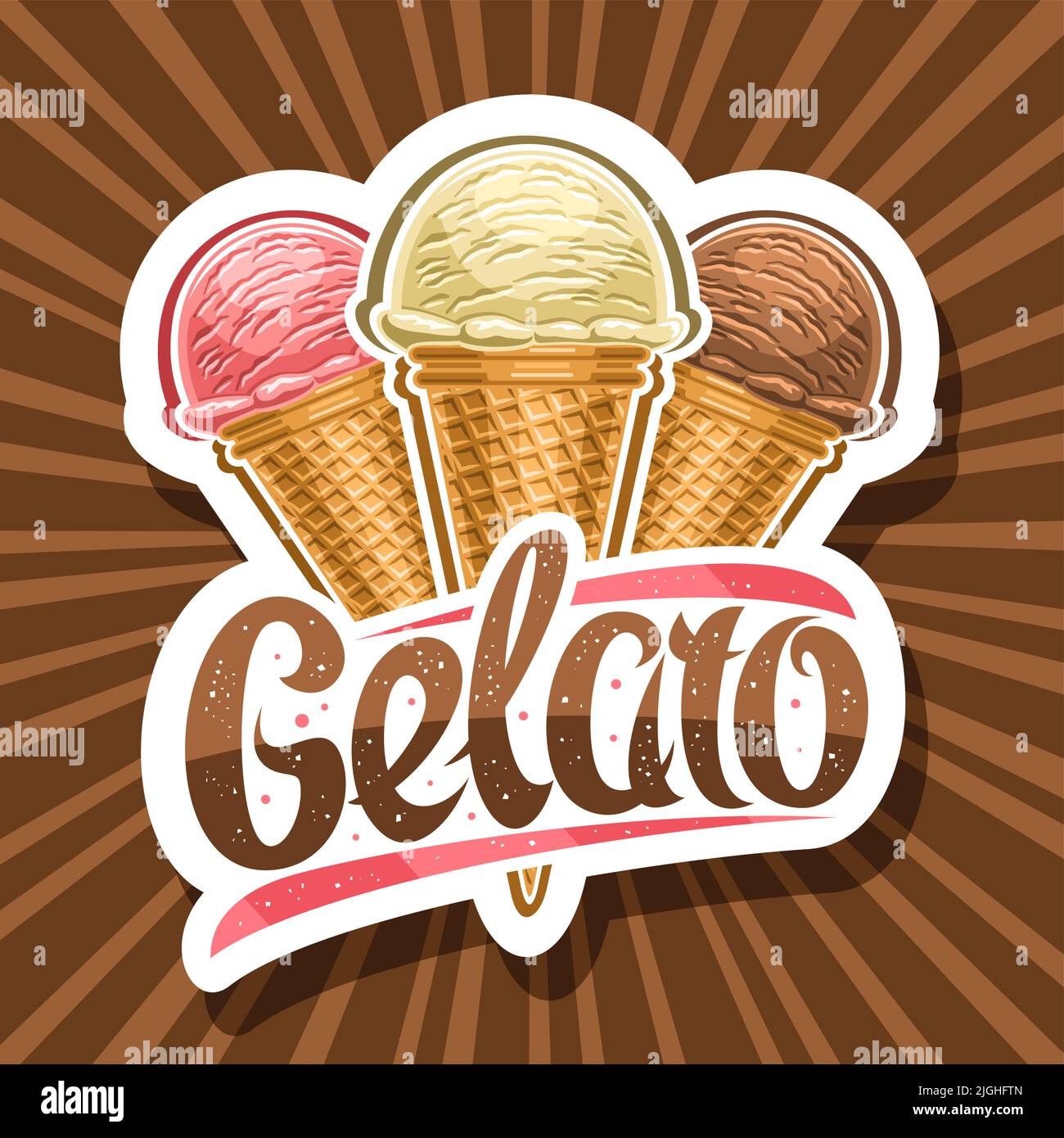 Vector logo for Italian Gelato, cut paper sign board for kids cafe with ...