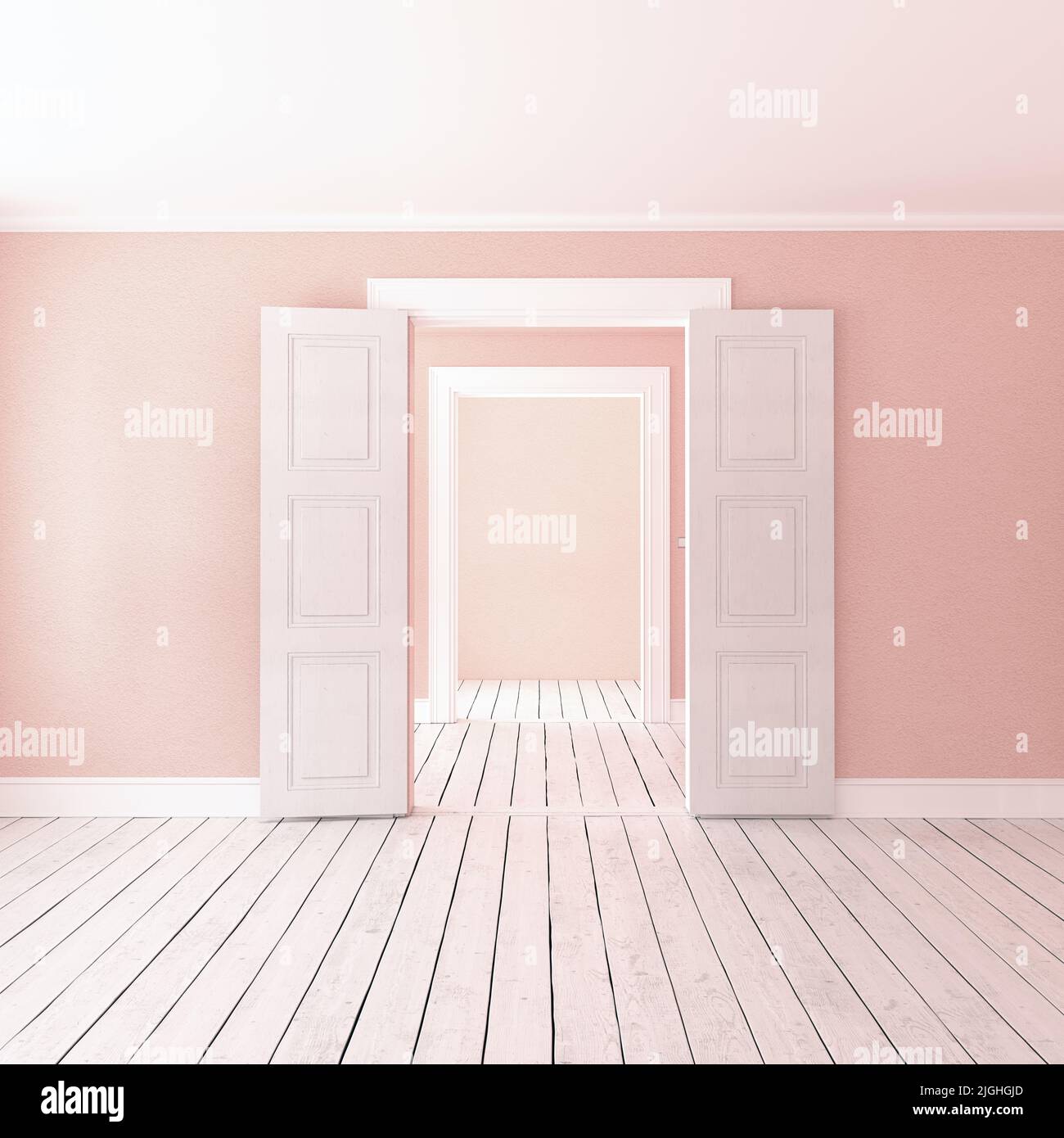 Open doors interior. 3d rendering concept idea Stock Photo - Alamy