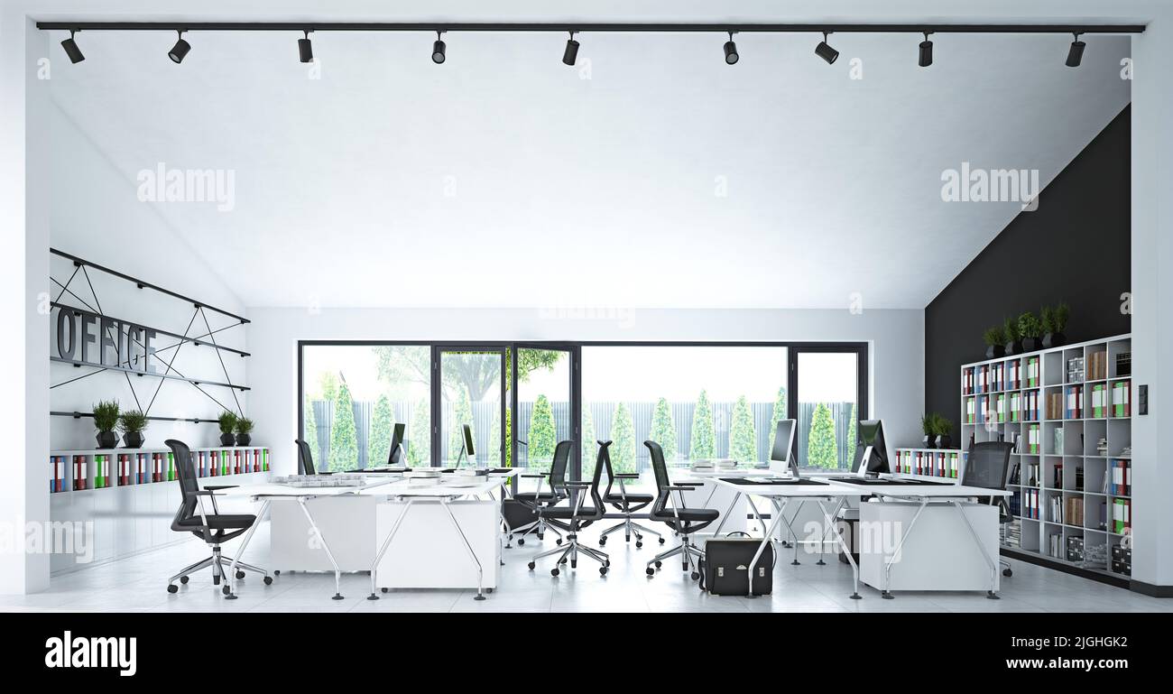 modern office interior 3d design concept rendering Stock Photo - Alamy