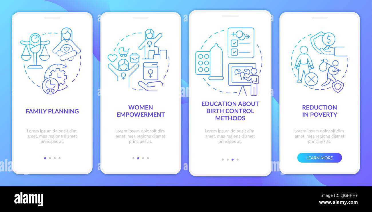 Solutions To Overpopulation Blue Gradient Onboarding Mobile App Screen Stock Vector Image And Art