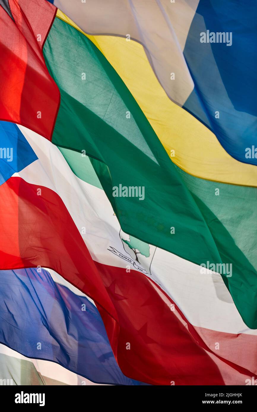 Flags of the word waving in the wind. Nation emblems Stock Photo - Alamy