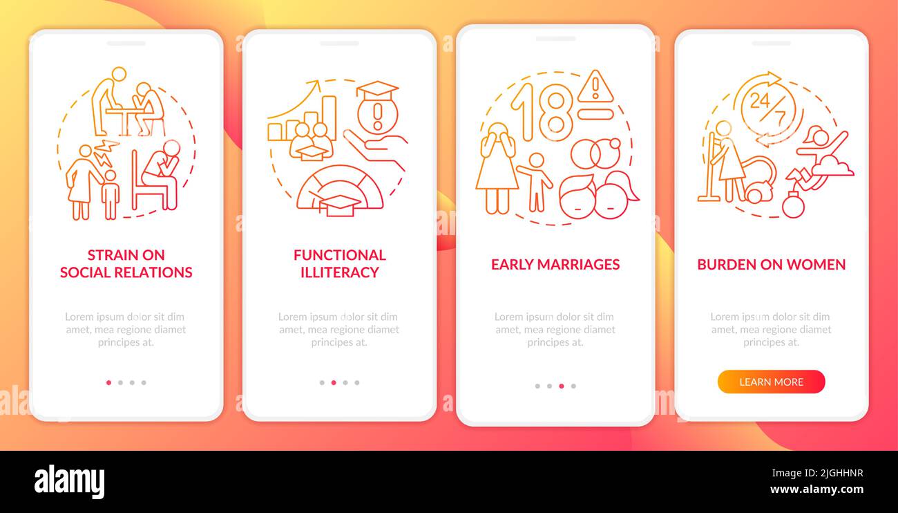 Social effects of overcrowding red gradient onboarding mobile app ...