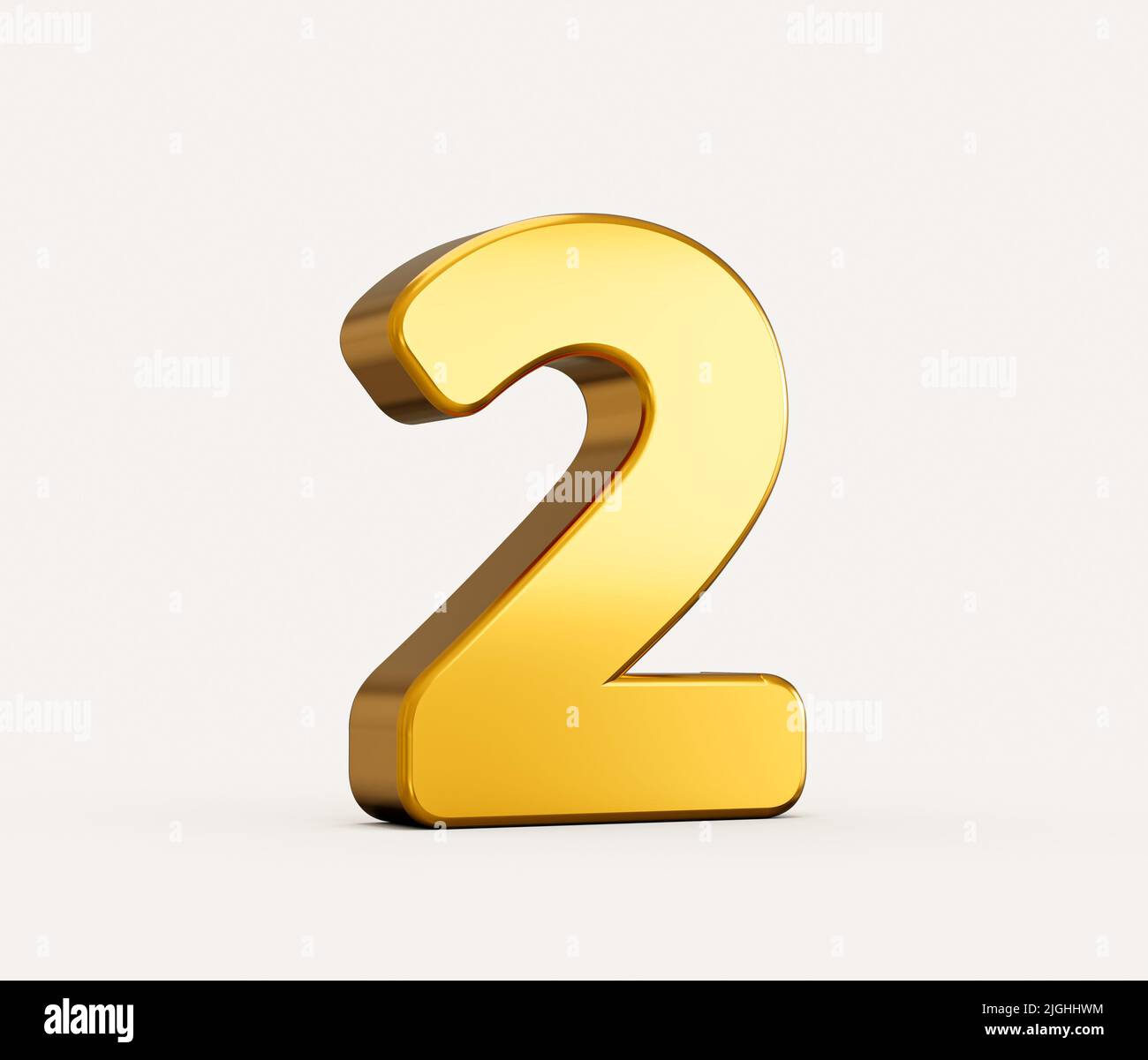 3d illustration of golden number 2 or two isolated on beige background ...