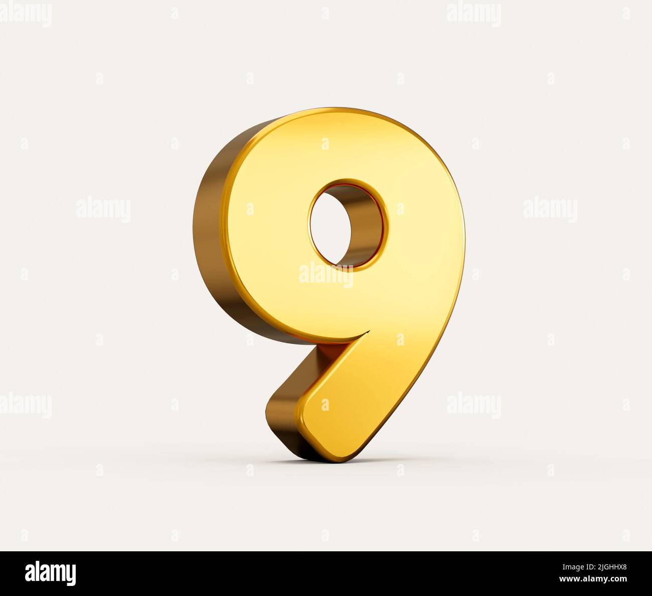 3d illustration of golden number 9 or nine isolated on beige background ...